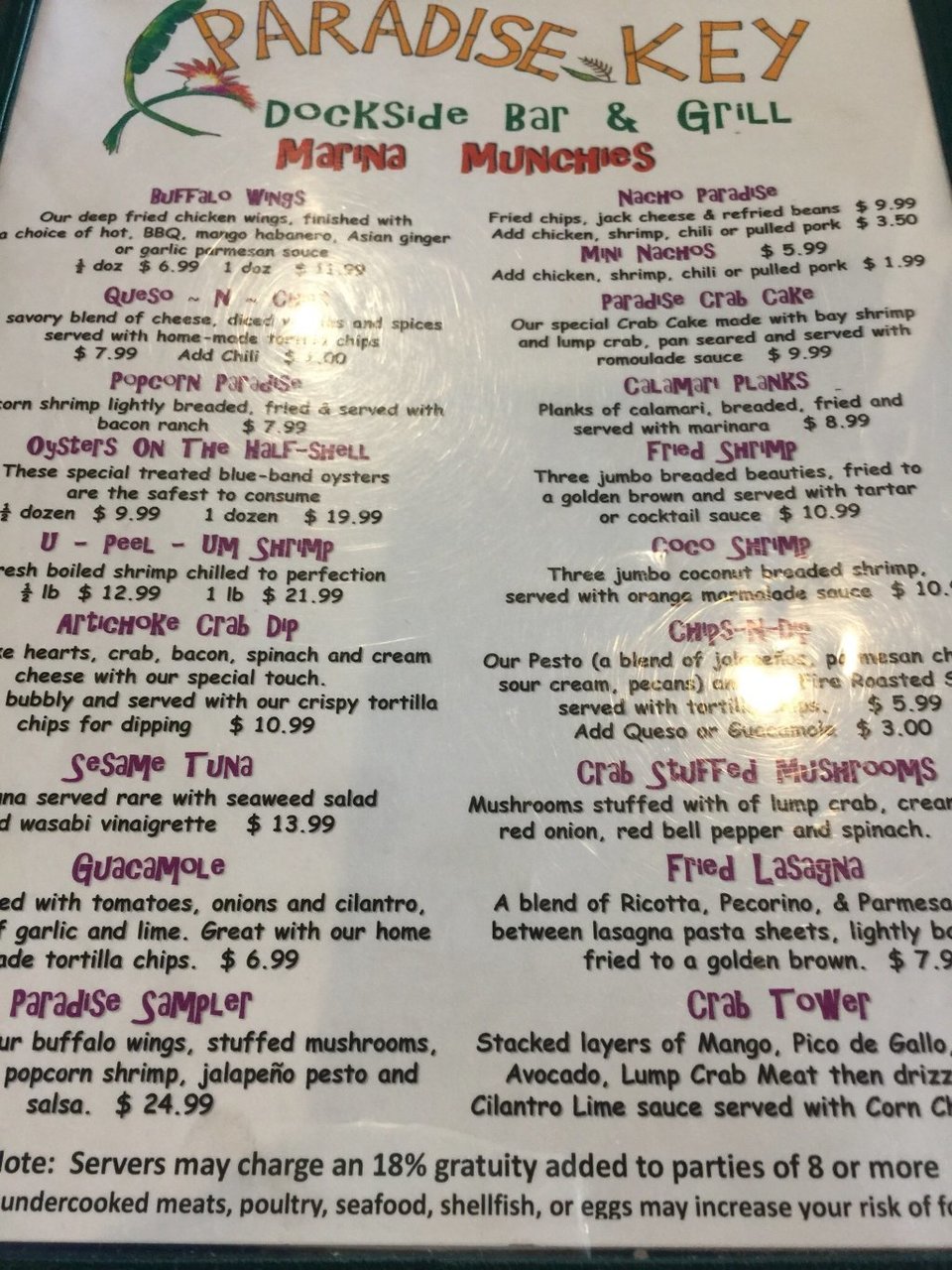 Paradise Key Dockside Bar and Grill Menu & Prices - Rockport, TX | Foodeist
