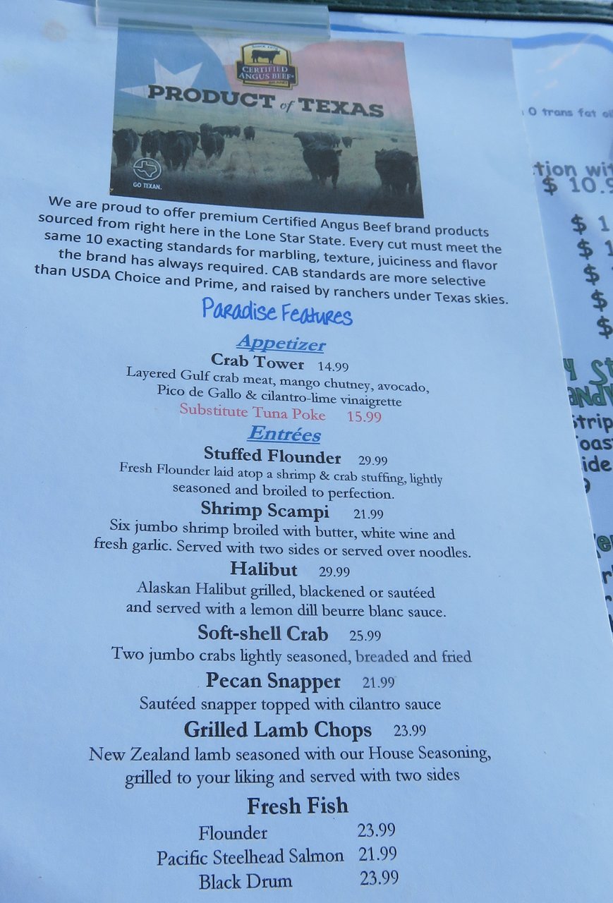 Paradise Key Dockside Bar and Grill Menu & Prices - Rockport, TX | Foodeist