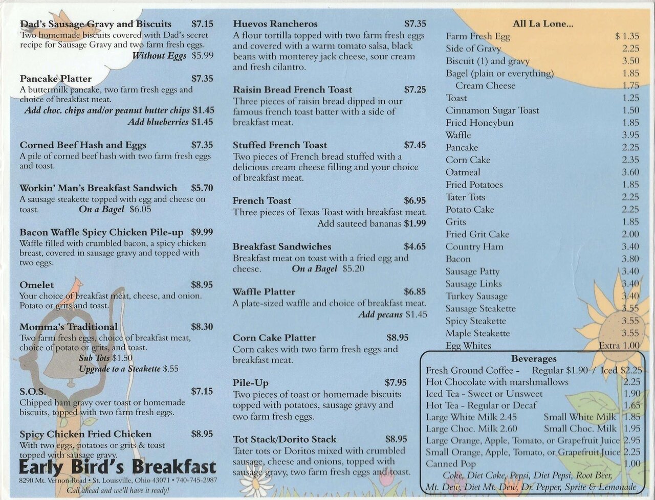 Early Birds Breakfast - Saint Louisville, OH | Reviews, Menu & Photos ...